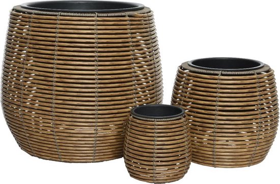 Decoris Planter polyrattan Ø45-H40cm set a 3 | bol.com
