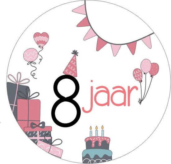 25x Sluitsticker 8 Jaar - Roze - 40 mm - Meiden Sticker - Sluitzegel ... 25x Sluitsticker 8 Jaar - Roze - 40 mm - Meiden Sticker - Sluitzegel ...