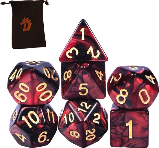 D&D dice set - DnD dobbelstenen set Zwart rood - Dungeons and Dragons ...