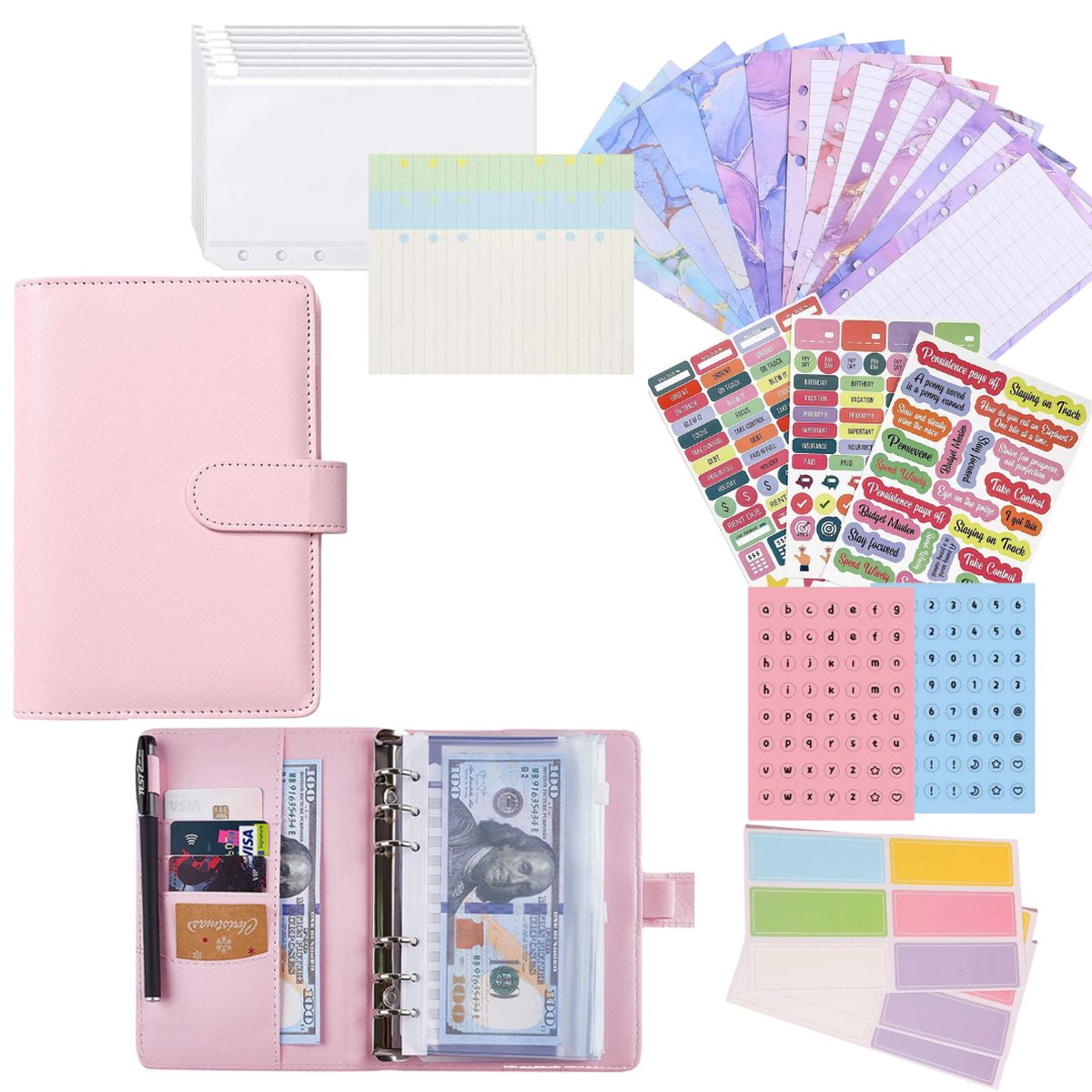 Budget binder - Roze - Set - Starterskit - Sheets - Zippers - A6 ...