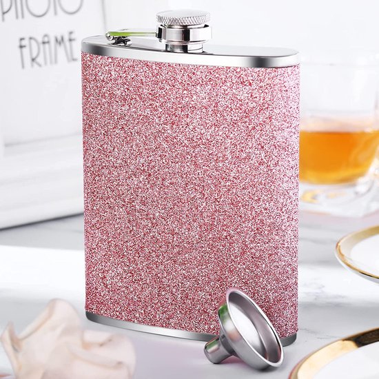 Damesfles met glitter van roestvrij staal, whiskyfles met trechter ...