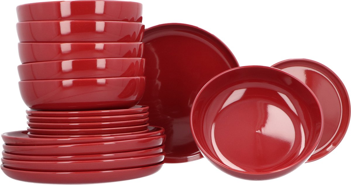 Modern Porseleinen Servies 6 Persoons 18 delig - Glanzend Rood | bol.com