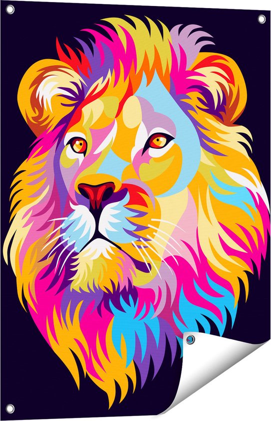Gards Tuinposter Gekleurde Leeuw - Leeuwenkop - Abstract - 60x80 cm - Tuindoek -... | bol