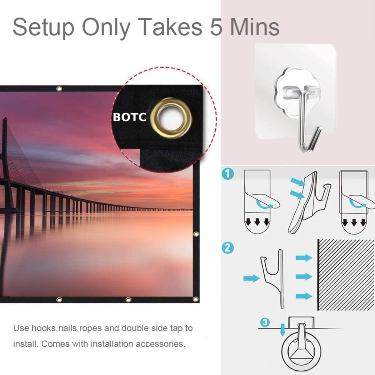 BOTC Beamerscherm - Projectiedoek - 120 inch - 4K HD - 16:9 - Mobiel ...