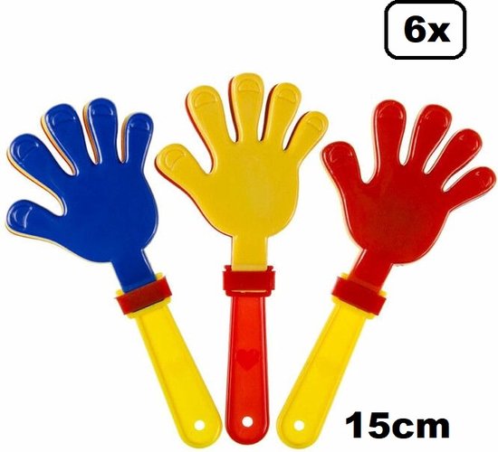 6x Klaphandjes 15cm x 7cm assortie - muziek geluid thema feest uitdeel ...