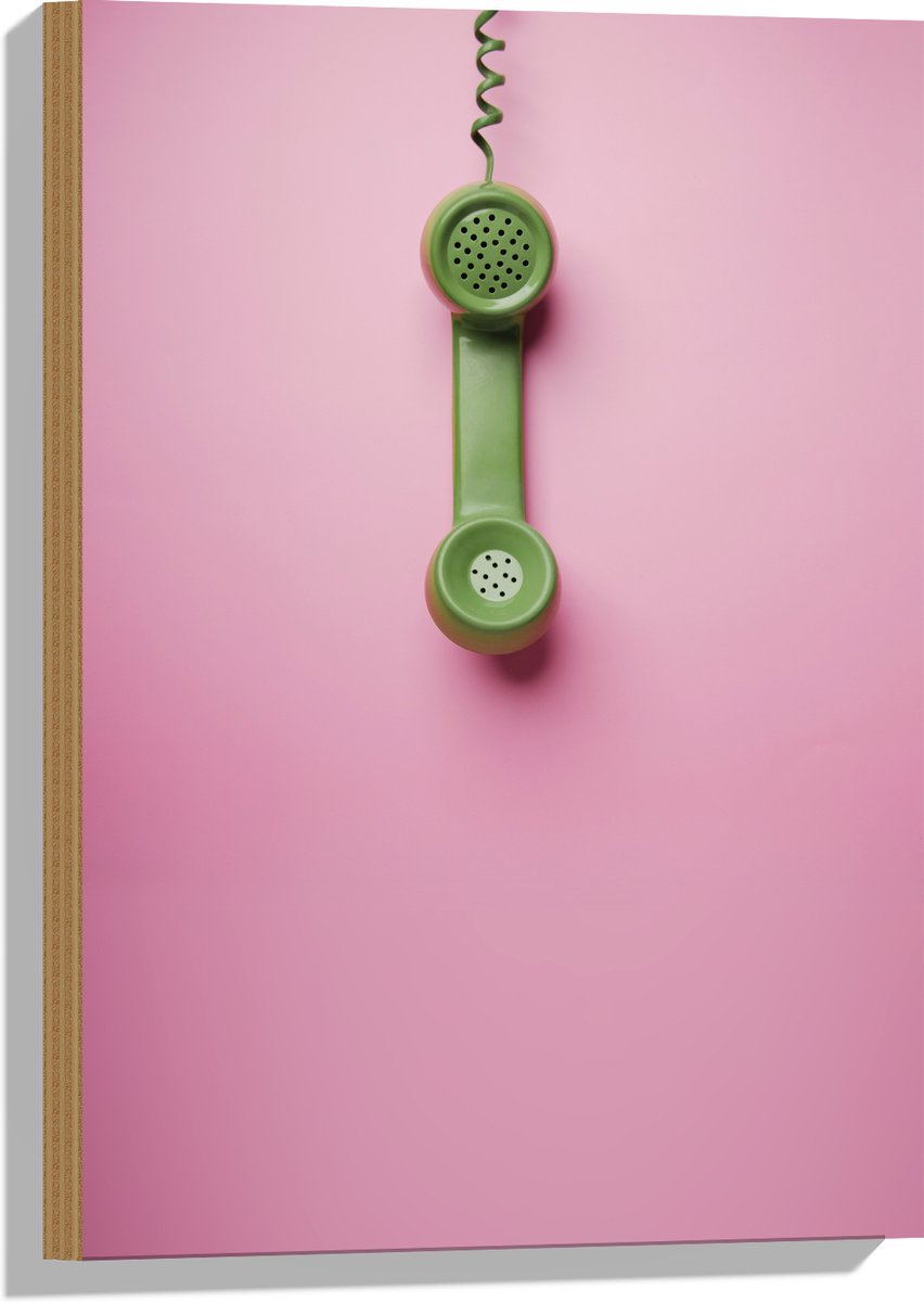 Hout - Groene Traditionele Telefoon op Roze Achtergrond - 40x60 cm - 9 ...