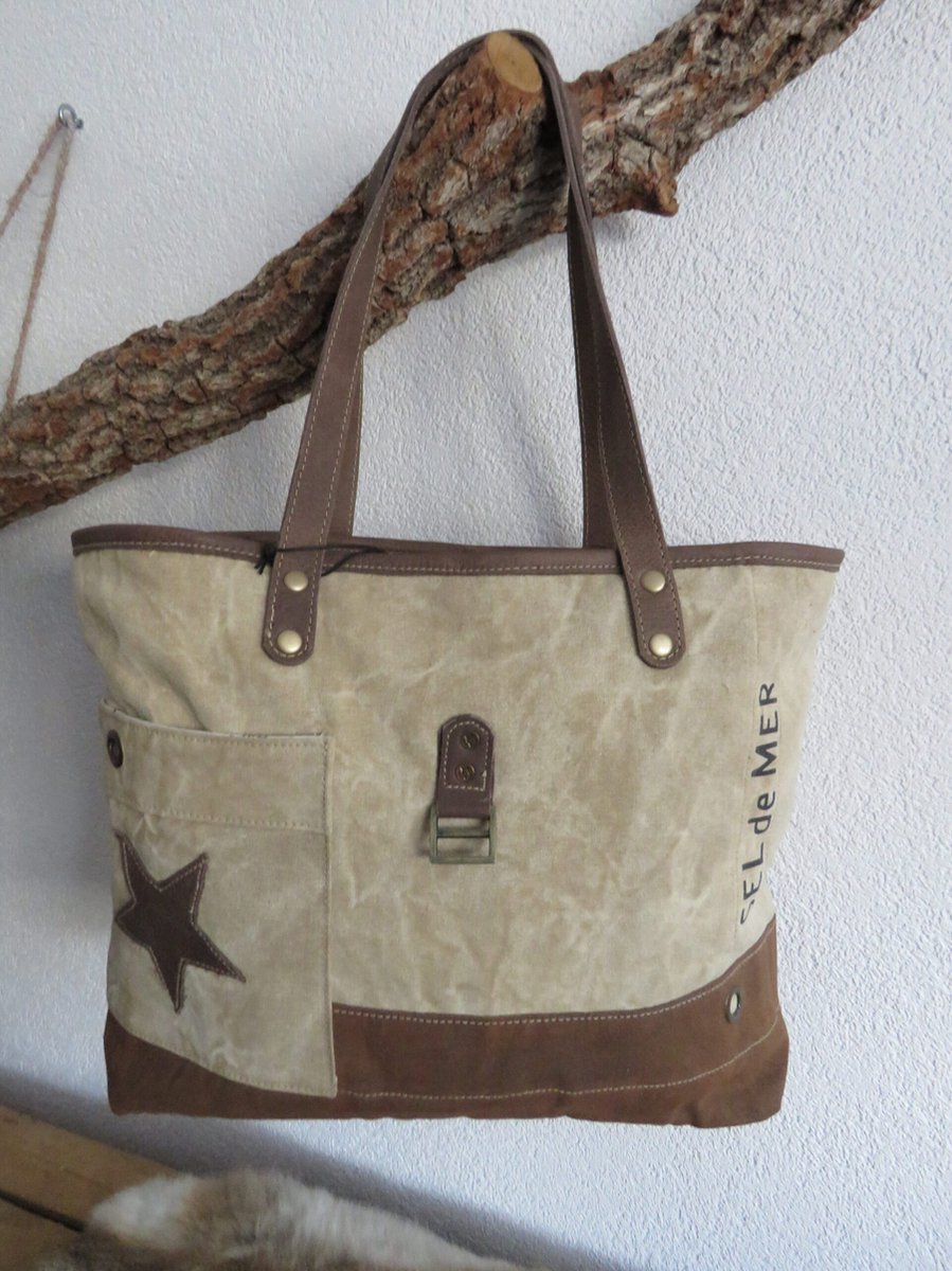 hand/schoudertas van canvas (leer) | bol.com
