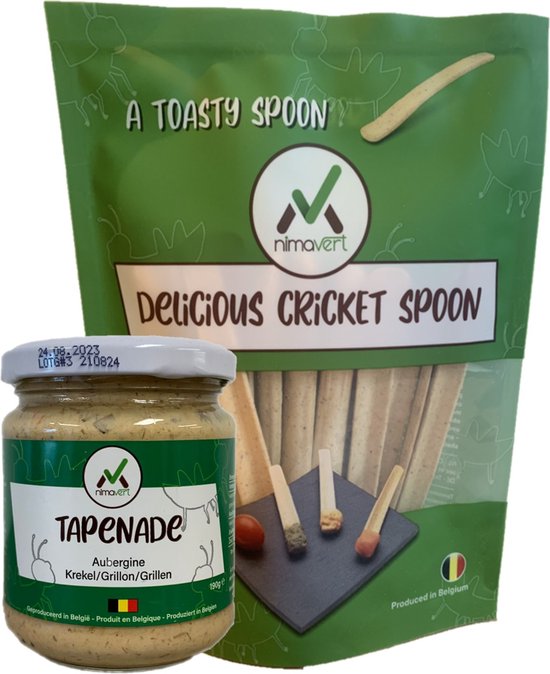 Nimavert: tapenade aubergine - krekel, delicous cricket spoons | bol
