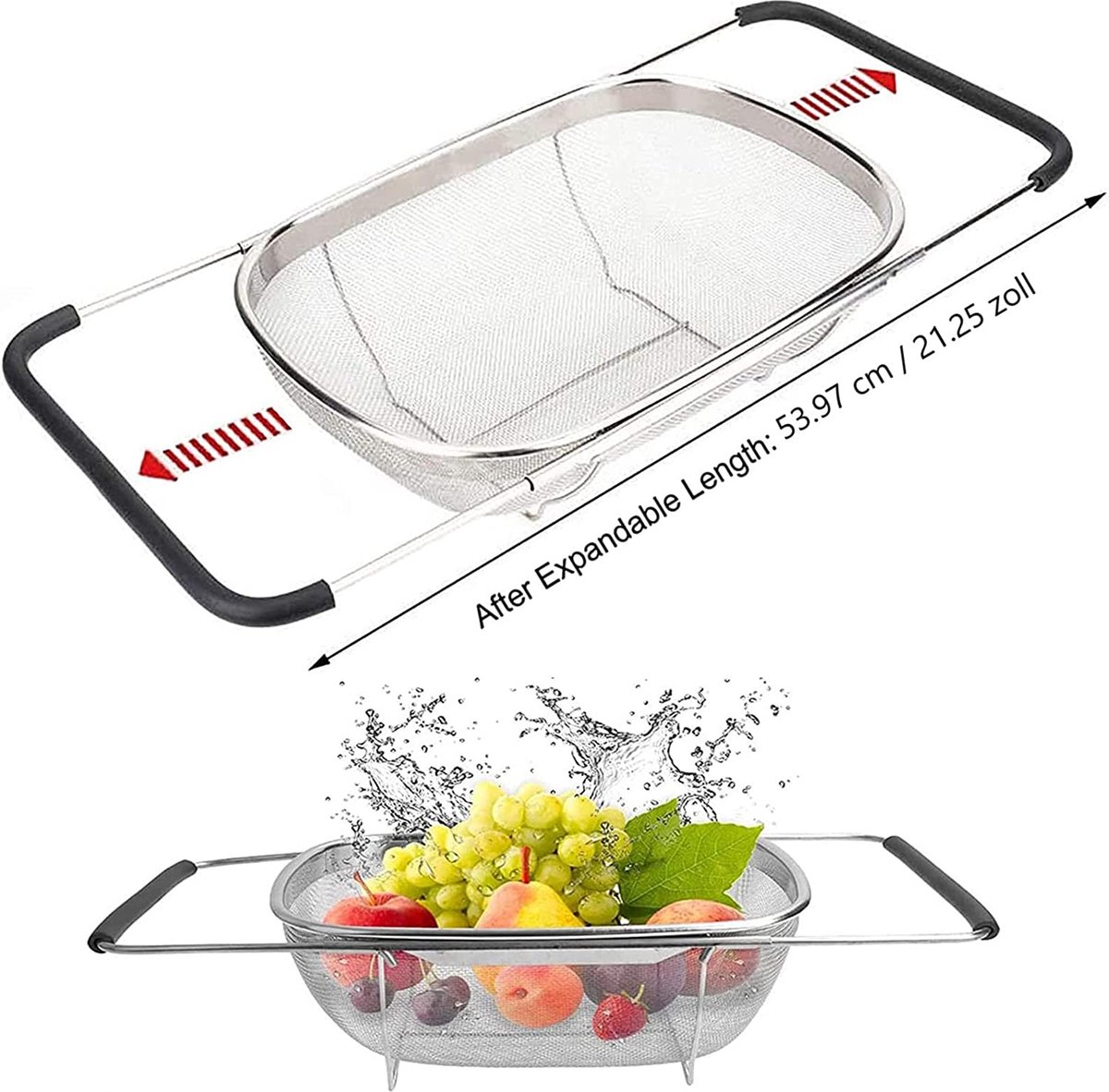 roestvrijstalen zeef voor gootsteen, uitschuifbaar over de ...