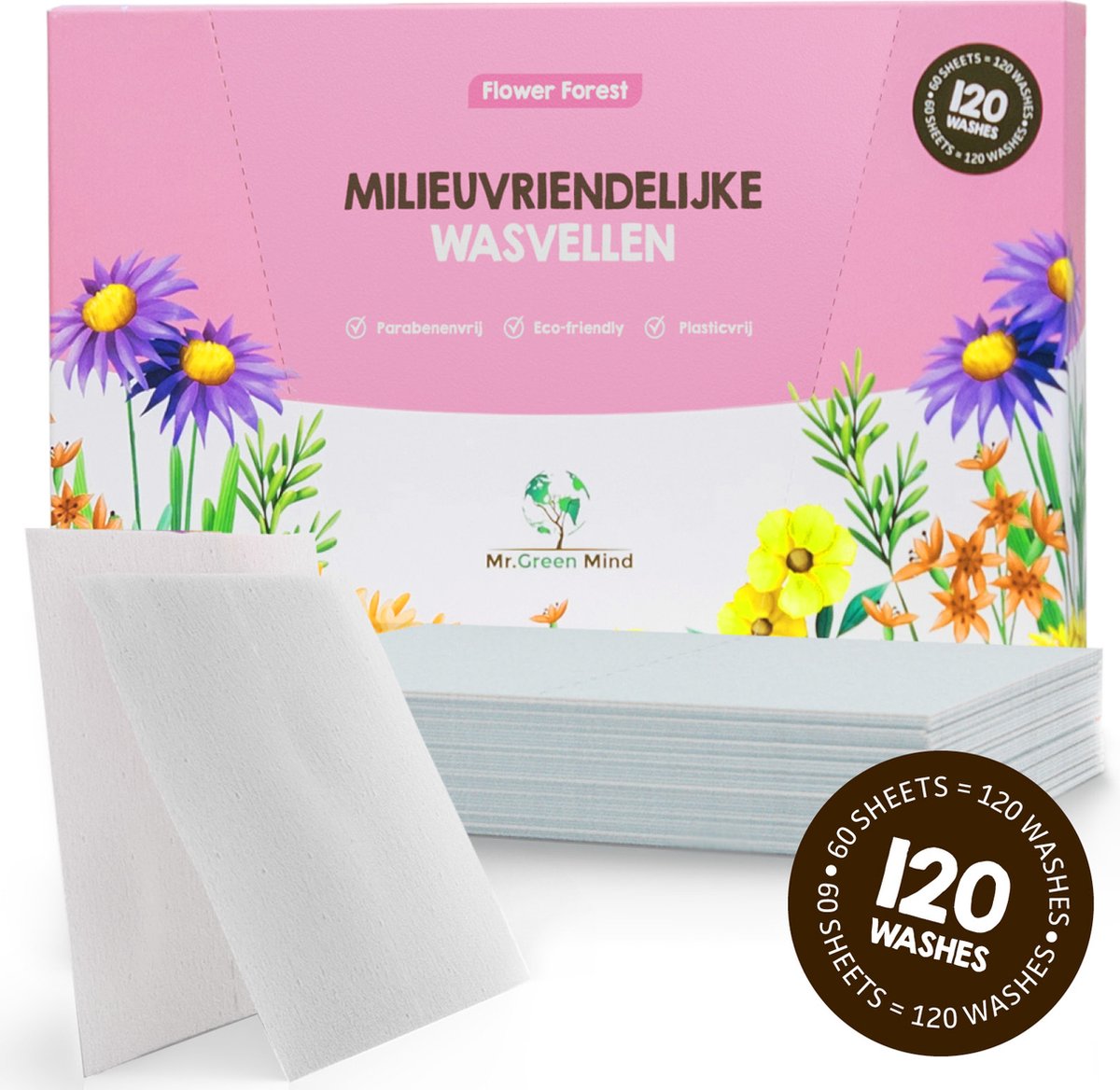 Milieuvriendelijke Wasmiddeldoekjes 120 Wasbeurten bloemig Wasstrips ...