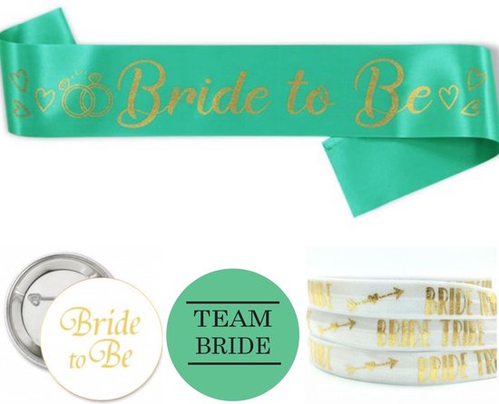 Vrijgezellenfeest set Bride to Be en Team Bride mint groen, goud en wit ...