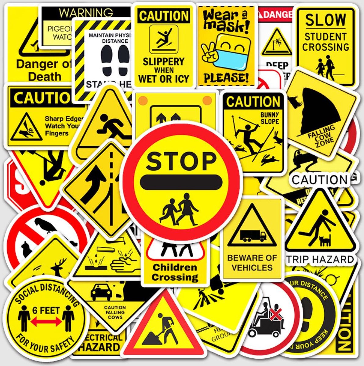 50 stuks waarschuwing stickers 8.5 cm | bol.com