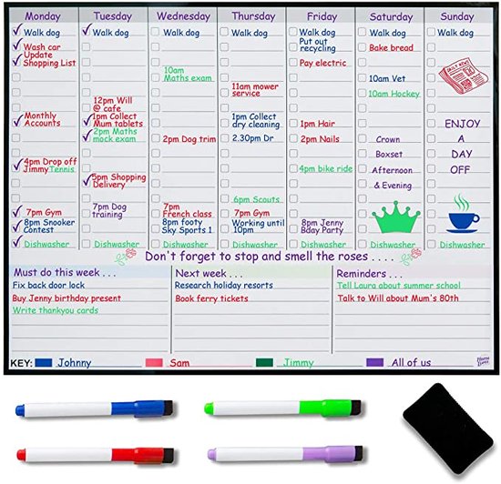 magnetische weekplanner - Whiteboard organiser - familieplanner ...