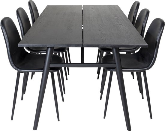 Sleek eethoek eetkamertafel uitschuifbare tafel lengte cm 195 / 280 zwart en 6 Polar... | bol