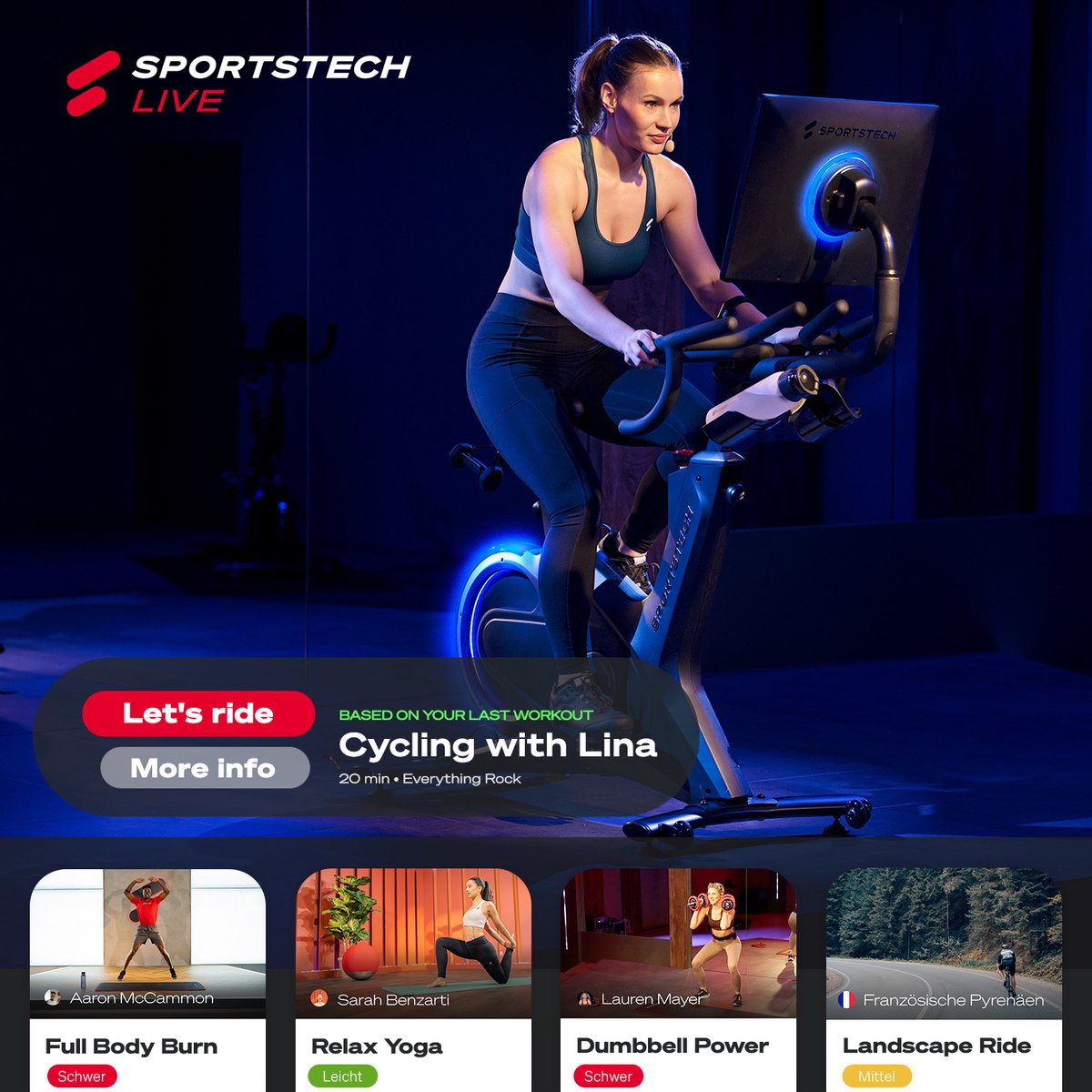 sBike Smart Indoor Cycling Bike - 21,5" Touch Display + LED - Live & On ...