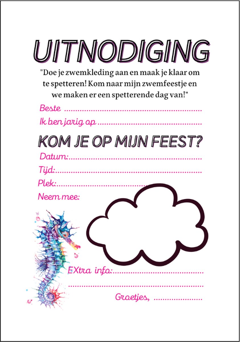 Uitnodigingen kinderfeestje - 10 stuks - uitnodigen zwemfeestje ...