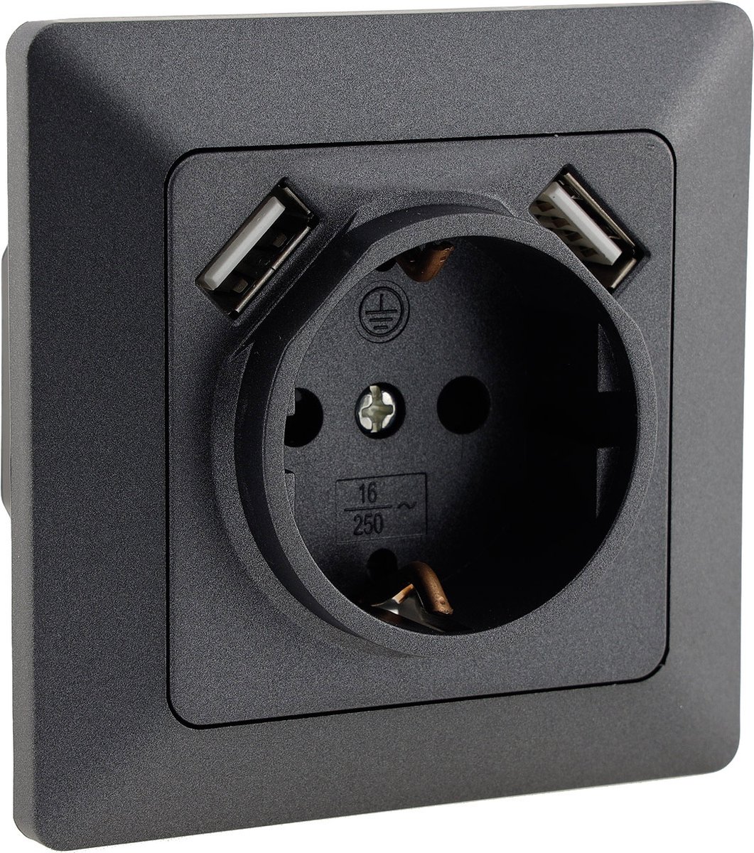 Stopcontact met USB 2x - Verdeelstekker horizontaal - Inbouwdoos met ...