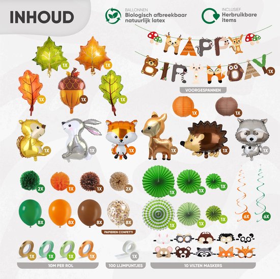 Fissaly® 81 Stuks Bosdieren Feest Decoratie Versiering Set – Wood & Bos ...