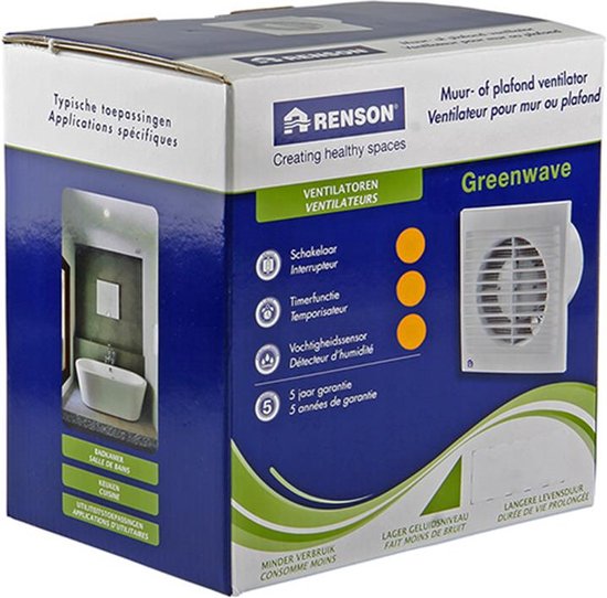 Renson Ventilator Greenwave 9401 met vochtigheidsmeter Ø100mm wit | bol