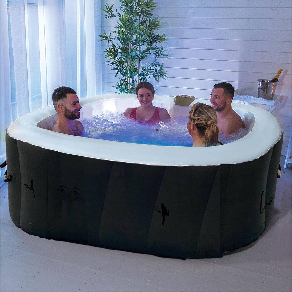 SUNSPA Jacuzzi opblaasbaar - Bubbelbad 4 personen - 600L - 155 x 65 cm - Met verlichting | bol.com