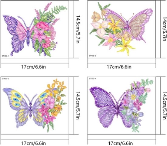 Diamond Painting Sticker Groot - Vlinders 02 - 4 stuks (17cm) | bol