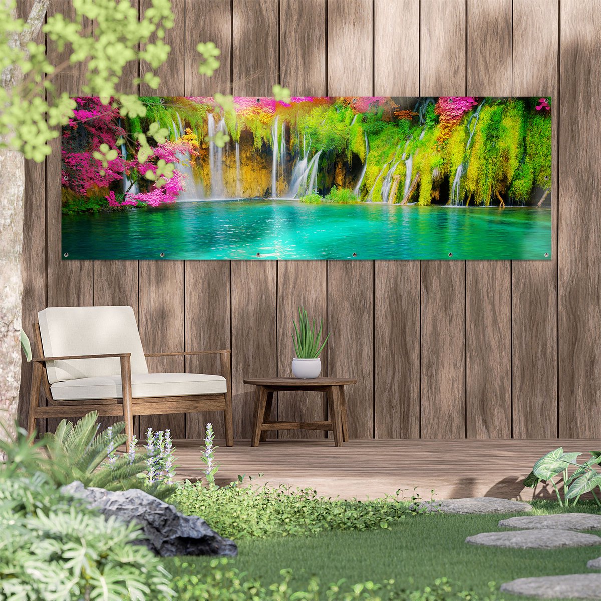 Gards Affiche de jardin Cascade aux Fleurs Roses et Vertes - 210x70 cm ...