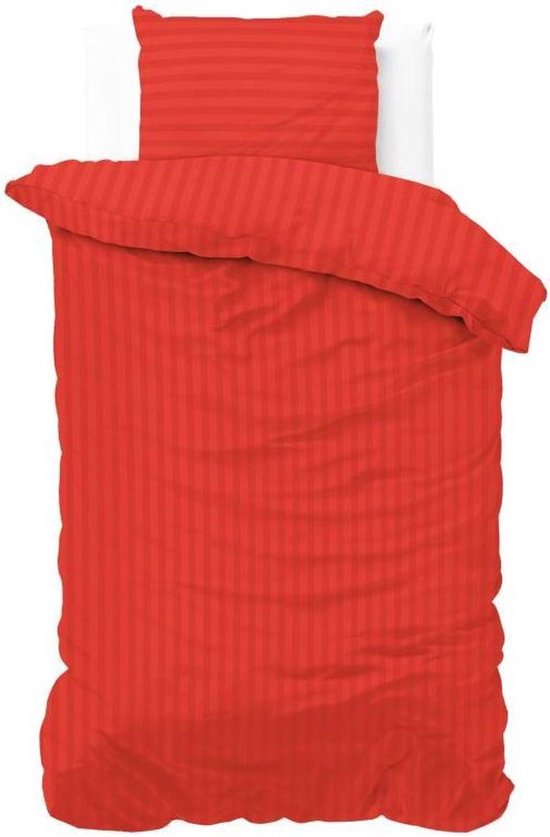 1-persoons dekbedovertrek (dekbed hoes) helder rood gestreept met fijne ...