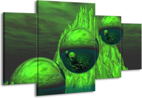 GroepArt - Schilderij - Abstract - Groen, Grijs - 160x90cm 4Luik ...