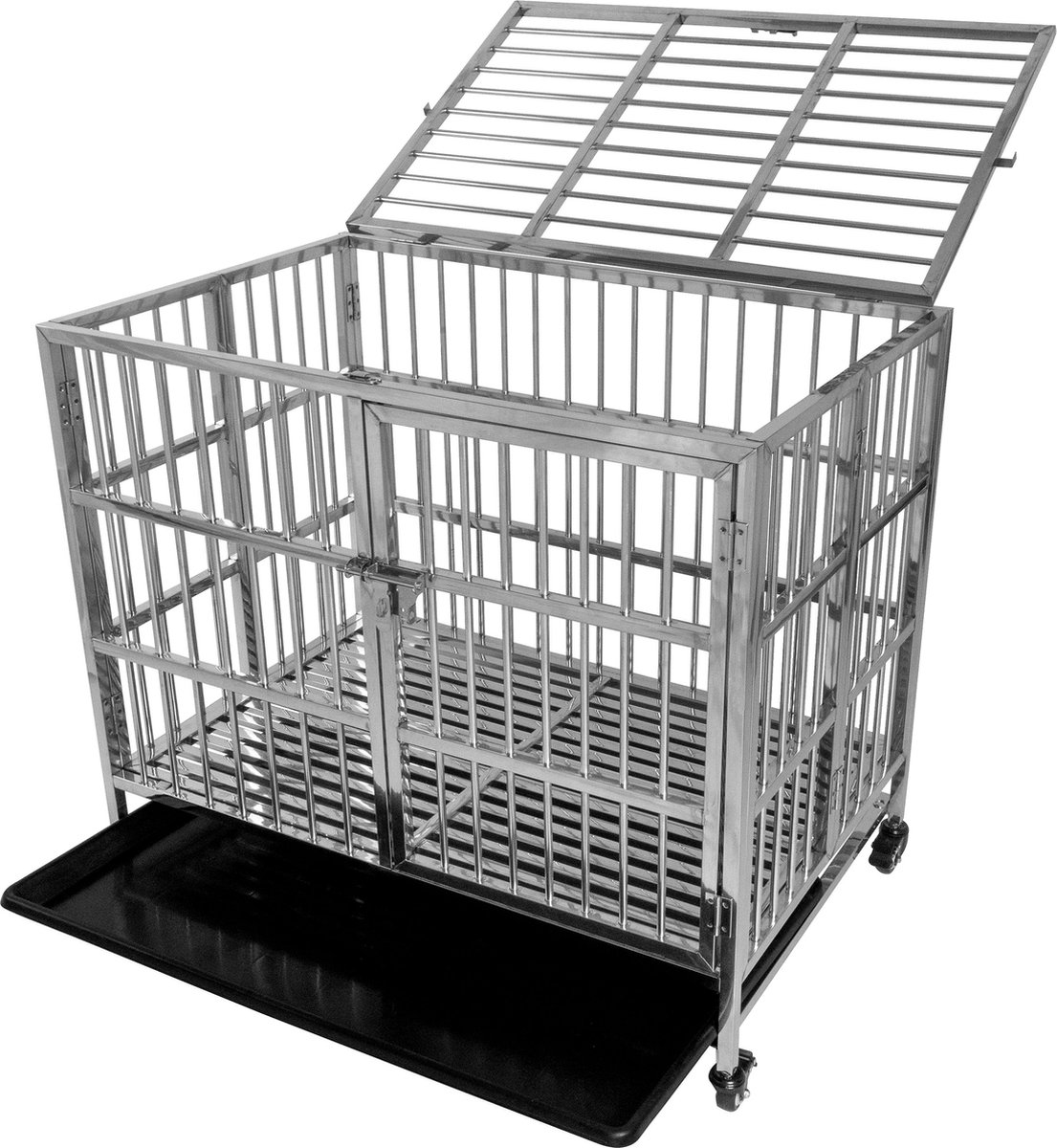 Hondenbench Opvouwbaar RVS Zware Kwaliteit Hondenkooi Wieltjes ...