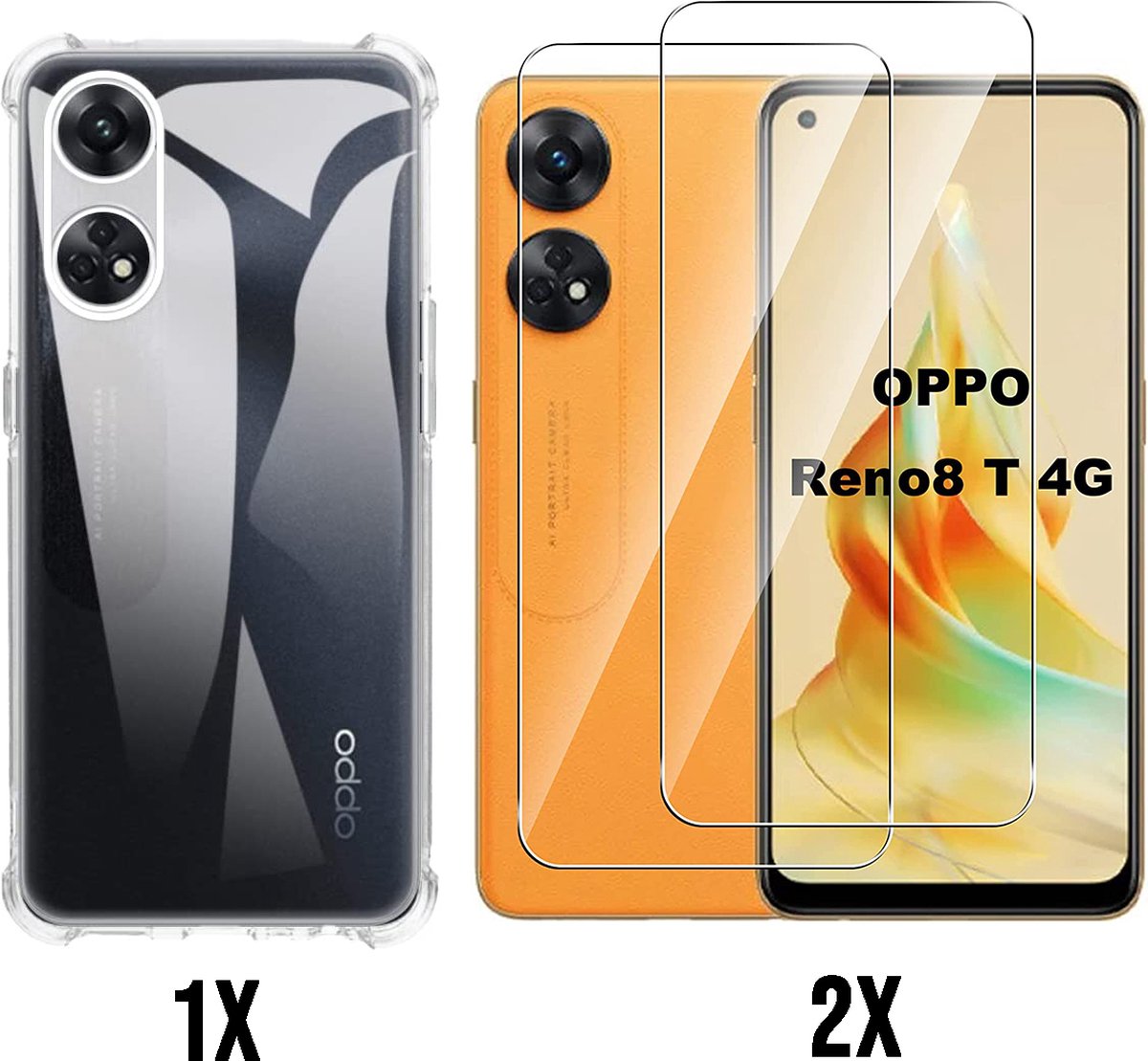 Casemania Hoesje voor Oppo Reno 8T Transparant & 2X Glazen ...