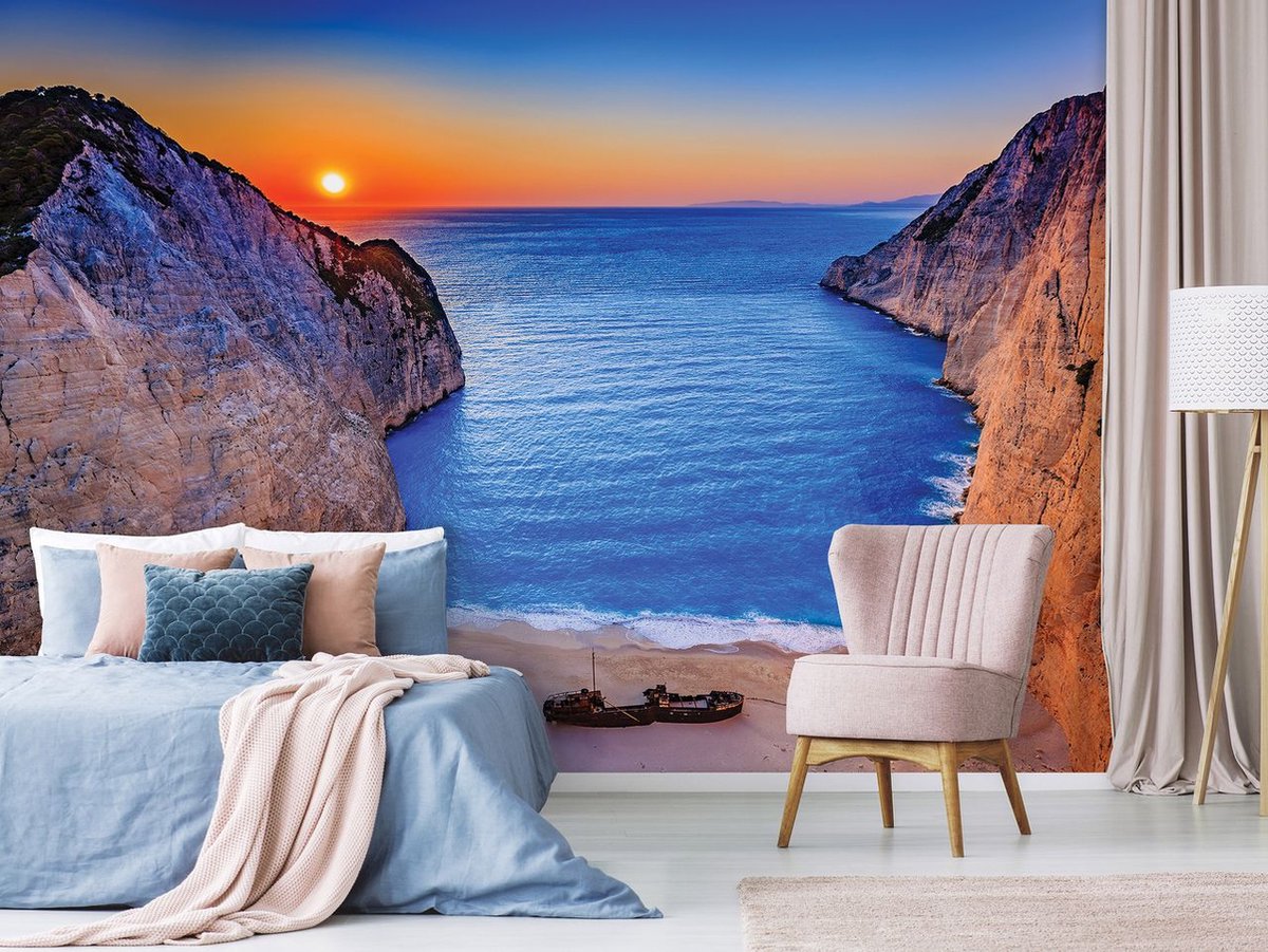 Fotobehang - Vlies Behang - Shipwreck Beach bij Zonsondergang - Navagio ... Fotobehang - Vlies Behang - Shipwreck Beach bij Zonsondergang - Navagio ...