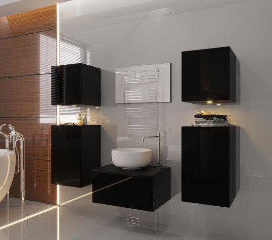 Badkamermeubel - Led - Zwart glans - Alius 19 - A19-HG-B-1 | bol