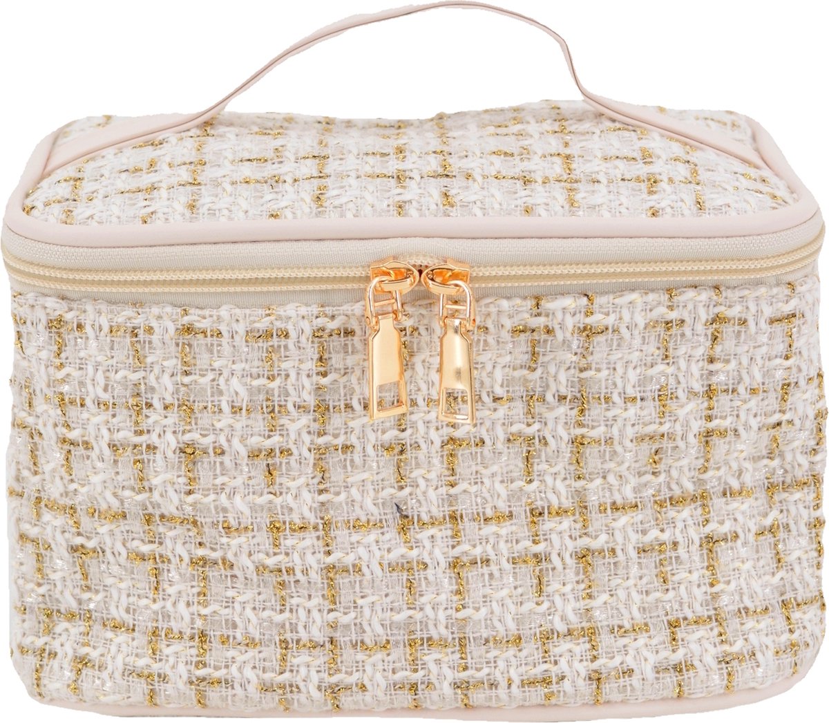 Toilettas / Make- up tas Tweed Beige | 21 x 14,5 x 13,5 cm | Fashion ...