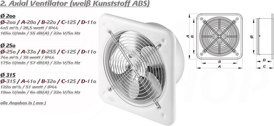 Axiale Buisventilator 200 mm - Krachtige Afzuig- en Toevoerventilator ...