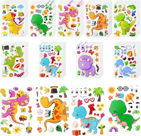 36 Stuks Maak Je Eigen Dinosaurus Gezicht Stickers - Knutselpakket Voor ...