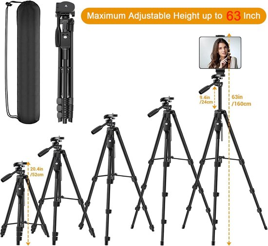 Uitschuifbaar Telefoon en Tablethouder Statief - 57 Inch Reisstatief ...