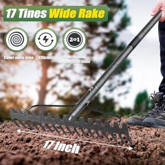 Booghark – 195 cm – 17 Tanden Brede Kop – Zware Verstelbare Hark – Voor ...