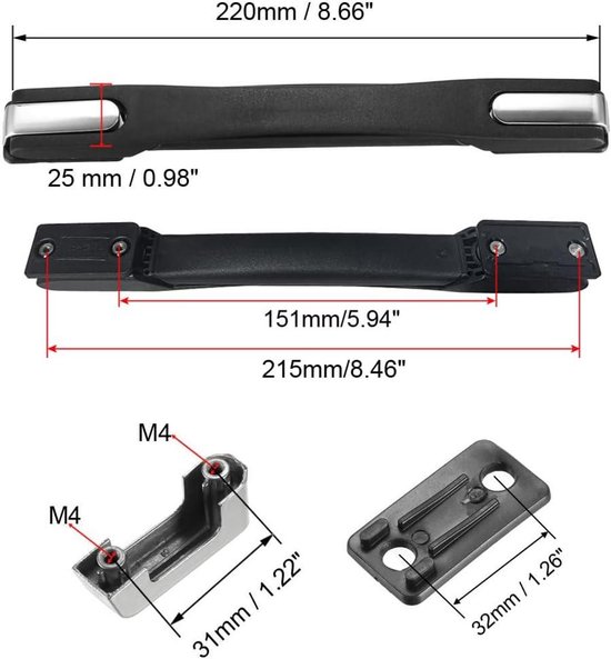 E-Ambar - Zwarte handgrepen met strepen voor koffer - 2 stuks ...