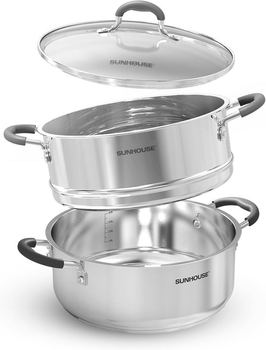 Multifunctionele 4,6 liter stoompot met deksel - 2-laags roestvrij ...