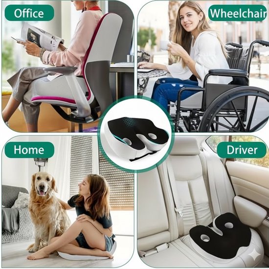 Ergonomisch Memory Foam Zitkussen met Staartbeen- en Rugondersteuning ...