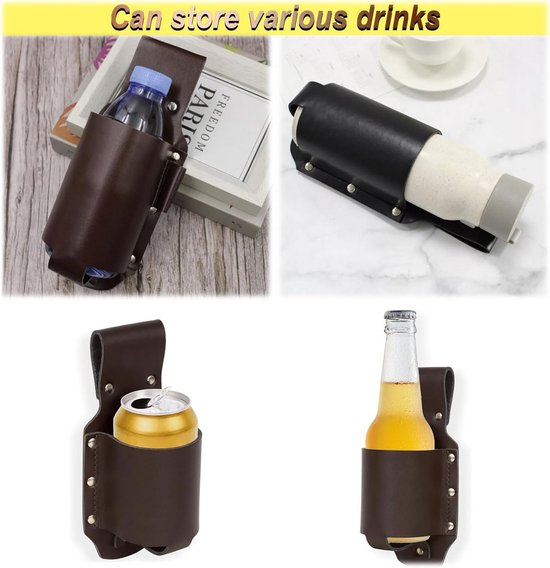 Bierholster voor mannen - Vintage PU-leer bierhouder met verstelbare ...