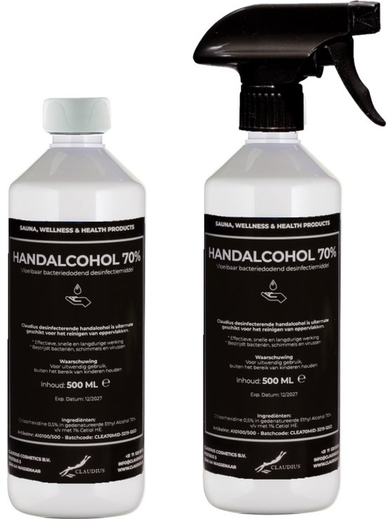 Handalcohol spray 70% - 500 ml met spraykop + 500 ml met dop | bol