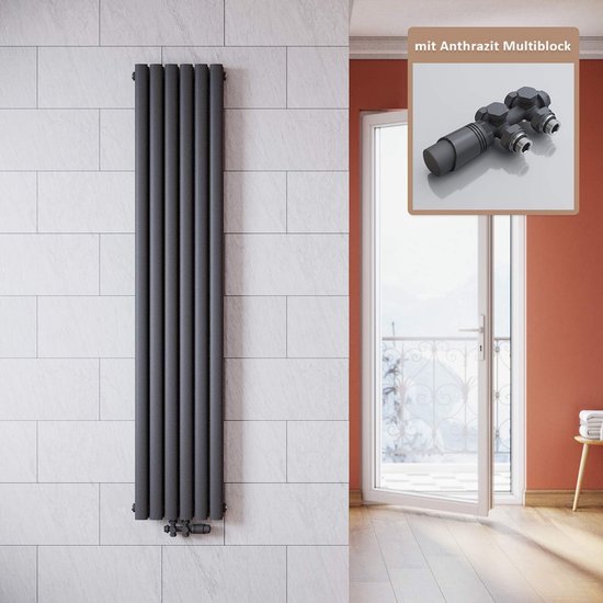 Verticale Design Radiator - Antraciet - 1800 x 354 mm met Multi Block ...