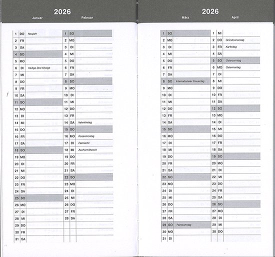 Agenda 2026 - weekoverzicht - Duits - 1 week op 2 pagina's - Taupe - 9 ...