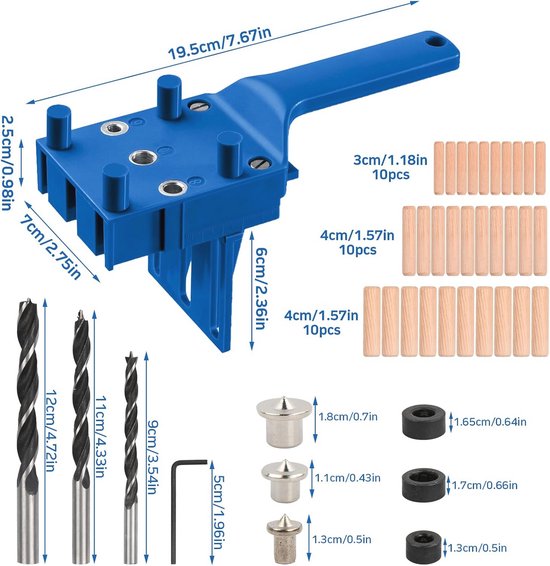 Deuveljigset 41 stuks - Handheld Deuvelmal voor Houtbewerking (6/8/10 ...