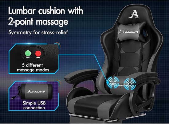 Ergonomische Gaming Stoel met Massagefunctie en Voetensteun ...
