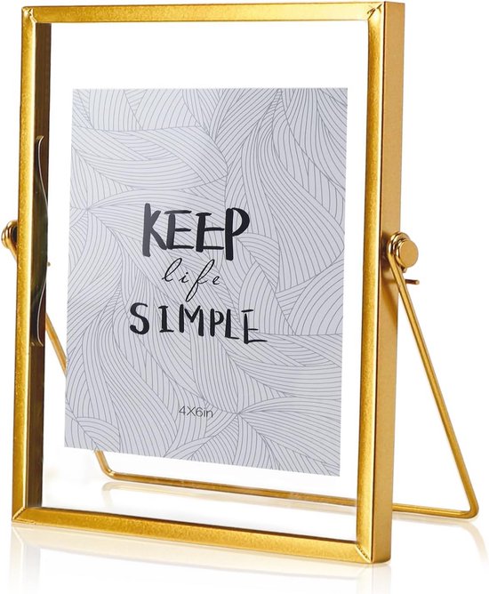 Metalen fotolijst 15x20 cm dubbel glas goud voor foto's en ...