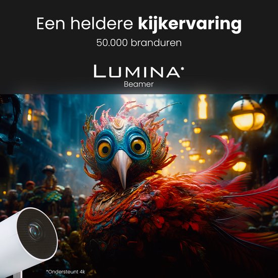 Lumina Pro Mini Beamer 2025 - 4K-ondersteuning - WiFi 6 - Bluetooth 5.2 ...