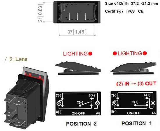 Tuimelschakelaar met Rood LED-Licht - Waterbestendig AAN/UIT Schakelaar ...