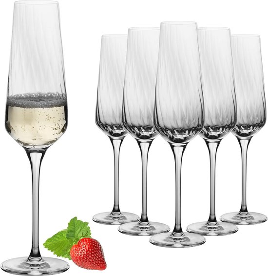 Set van 6 geribbelde champagneglazen 200 ml - Hoogwaardig Crystalline ...